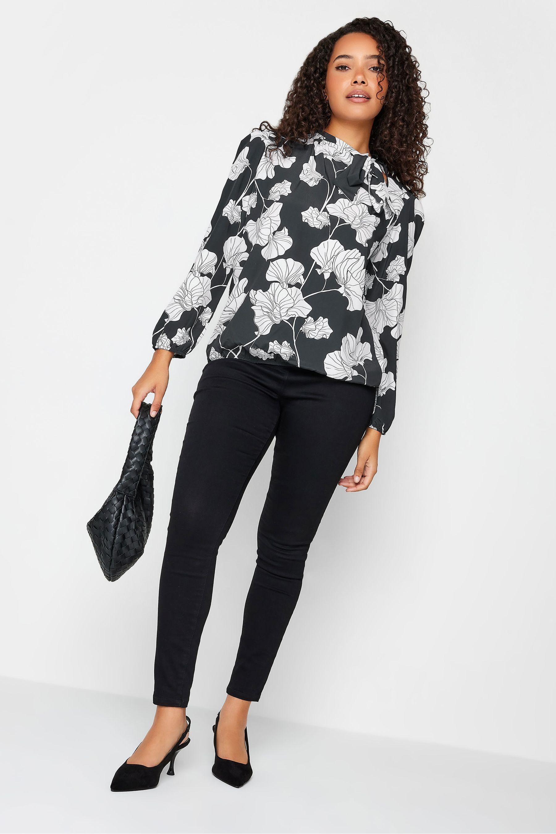 Buy M&Co Black Bow Neck Bubble Hem Blouse from the Next UK online shop