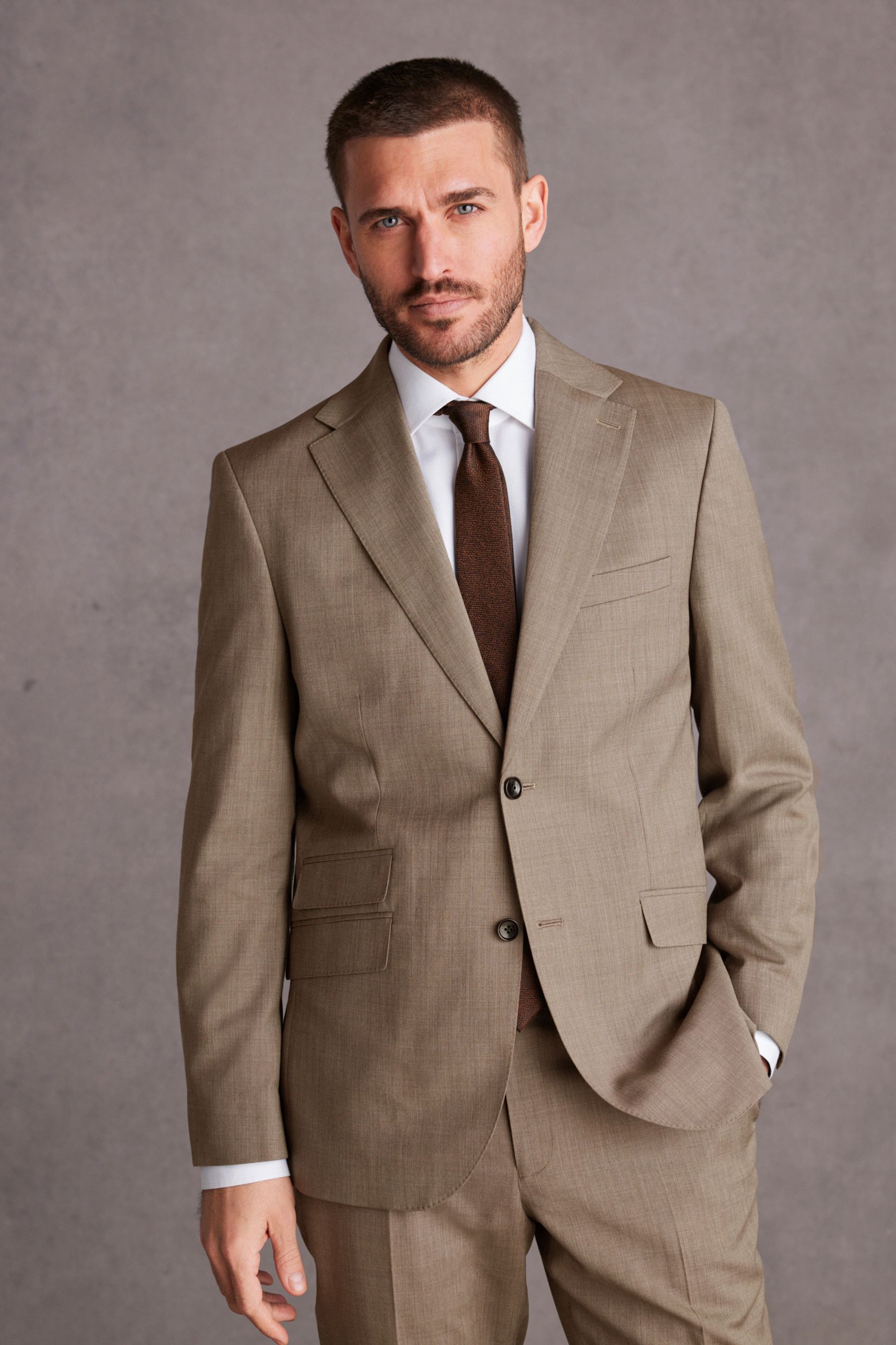 Buy Stone Slim Fit Signature Wool Suit: Jacket from the Next UK online shop
