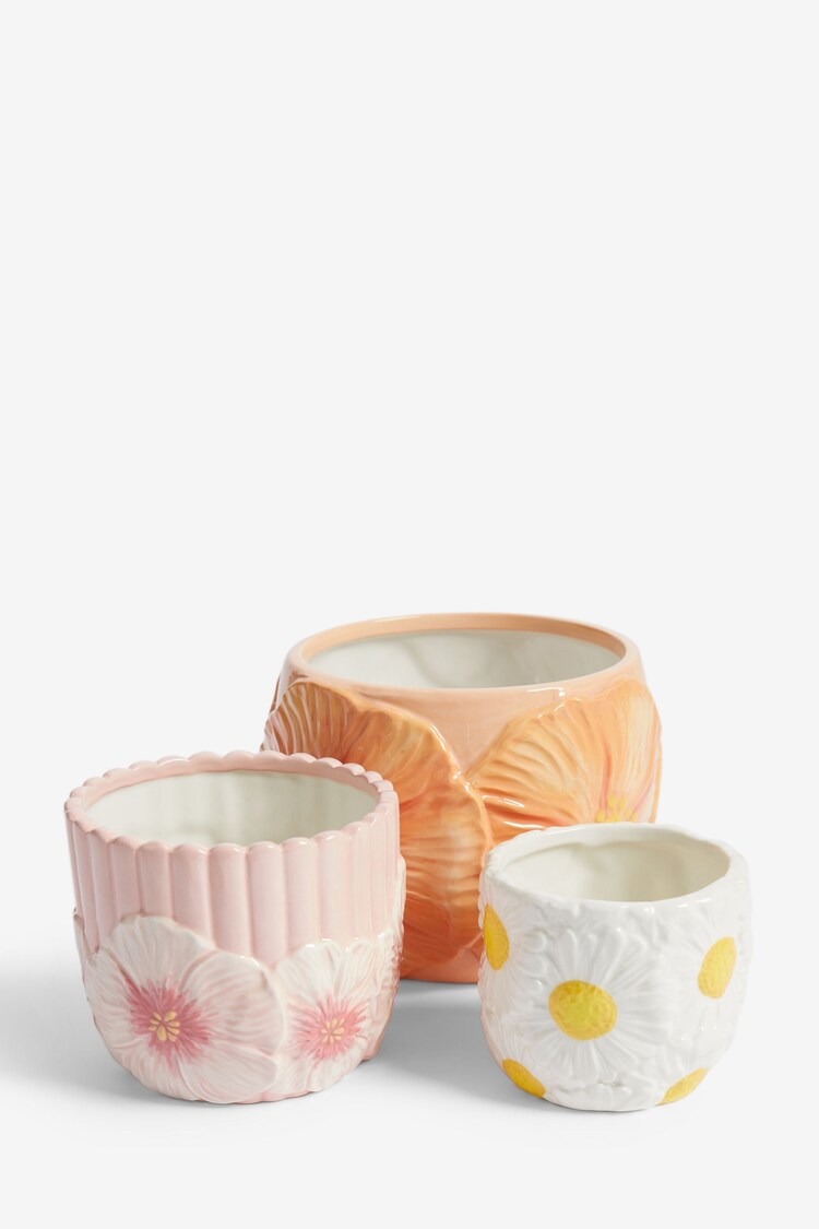 Buy Pink Outdoor Ceramic Floral Plant Pot Set of 3 from the Next UK ...