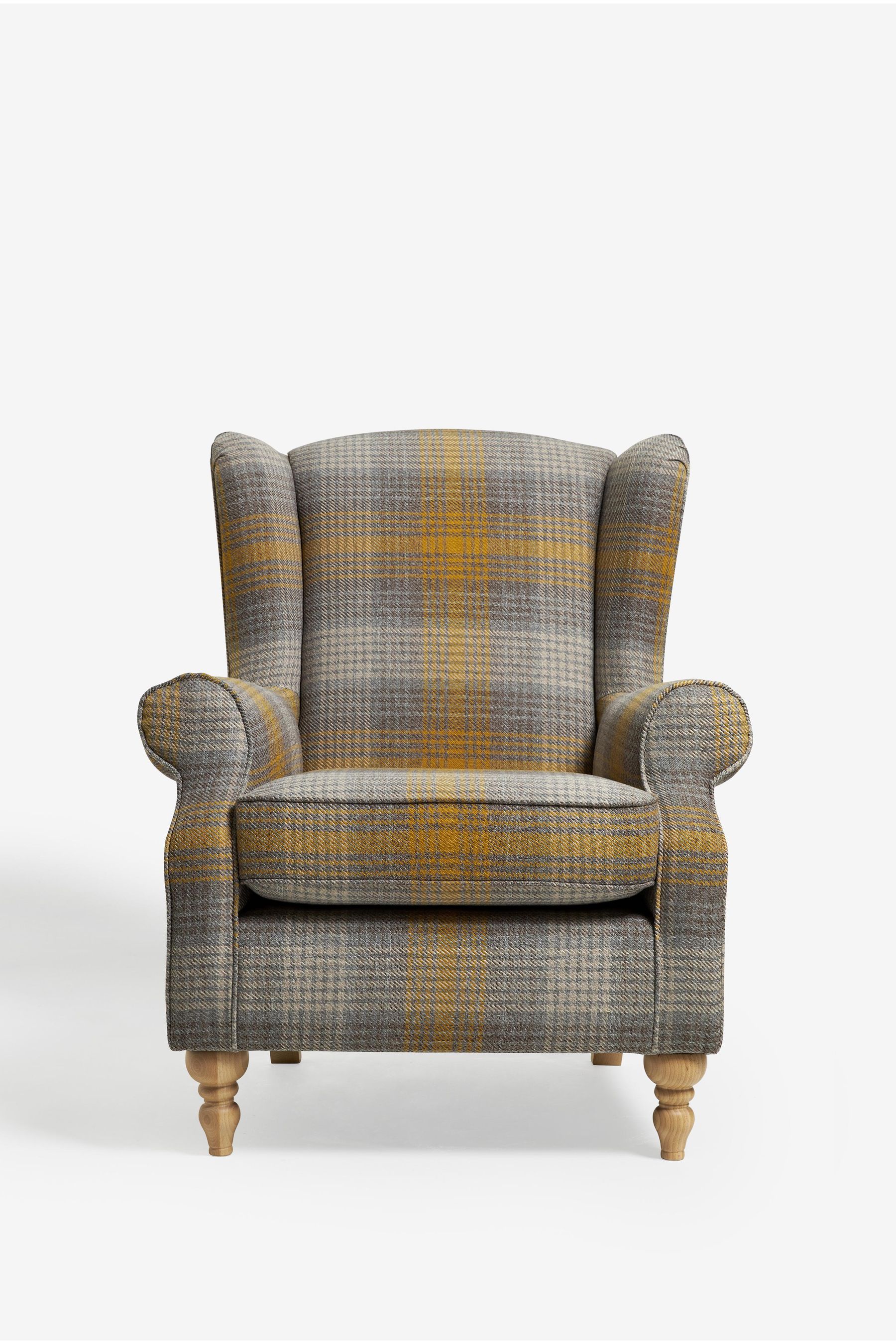 Buy Tweedy Check Murray Ochre Yellow Sherlock Highback Armchair from ...