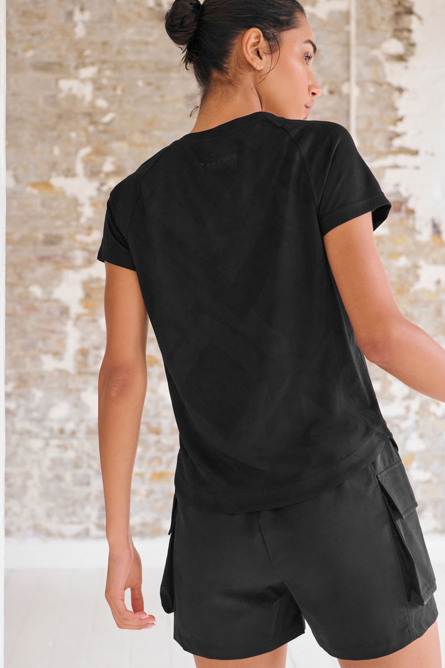 Buy Black Active Short Sleeve Jacquard Geo Sport Top from the Next UK ...