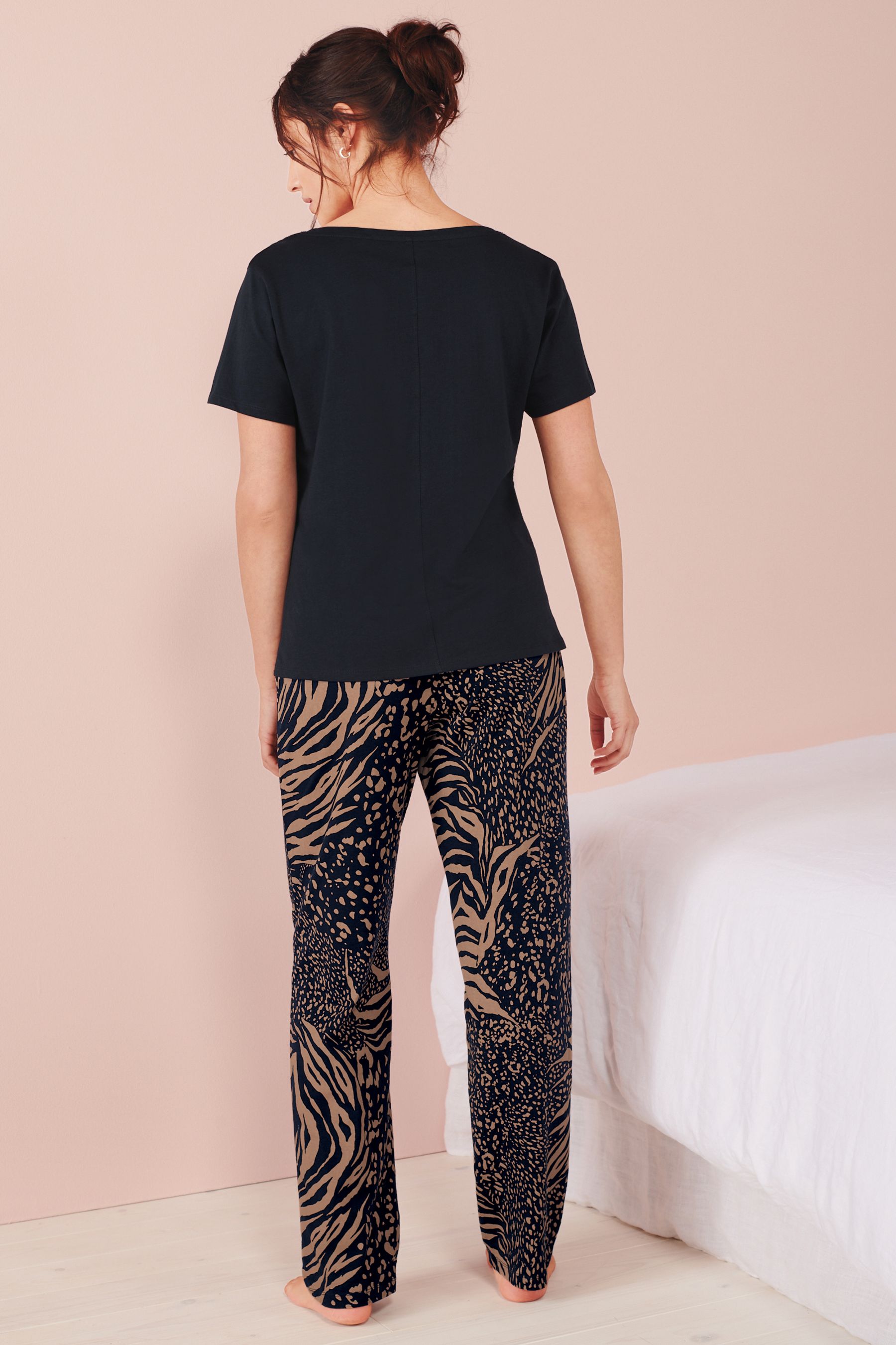 Buy Navy Blue Animal Print 100% Cotton Short Sleeve Pyjamas from the ...