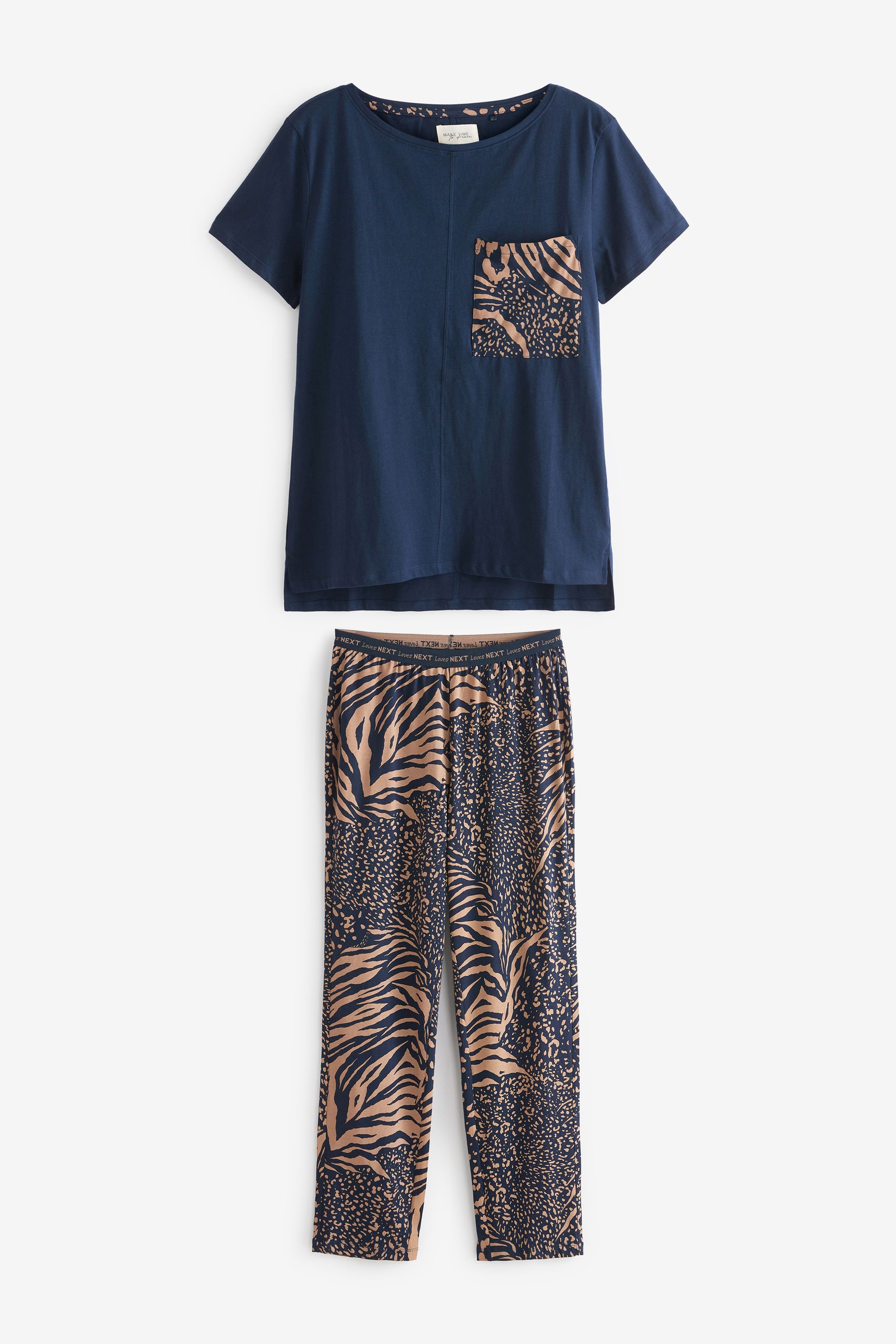 Buy Navy Blue Animal Print 100% Cotton Short Sleeve Pyjamas from the ...
