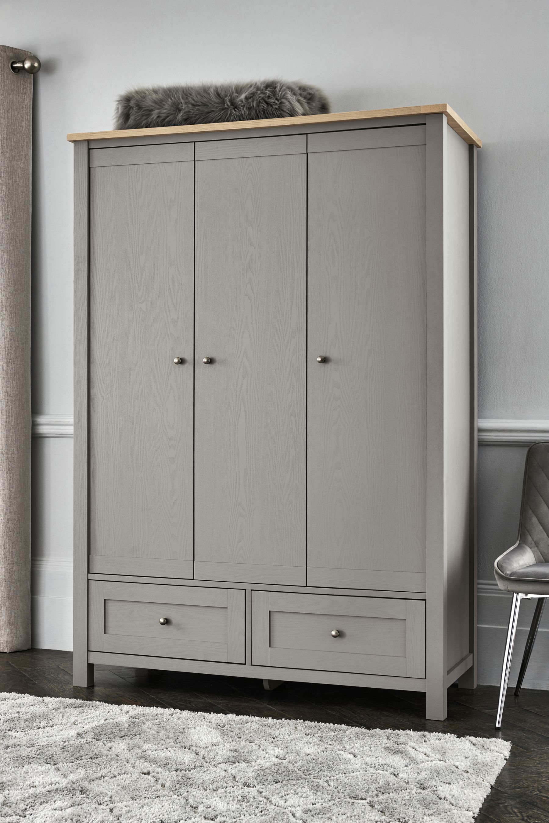 Buy Dove Grey Malvern Paint Effect Triple, 2 Drawers Wardrobe from the ...