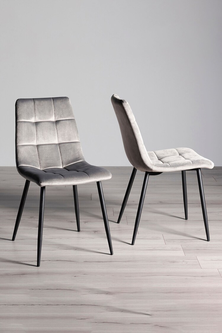Buy Bentley Designs Set of 2 Grey Mondrian Velvet Fabric Chairs from ...