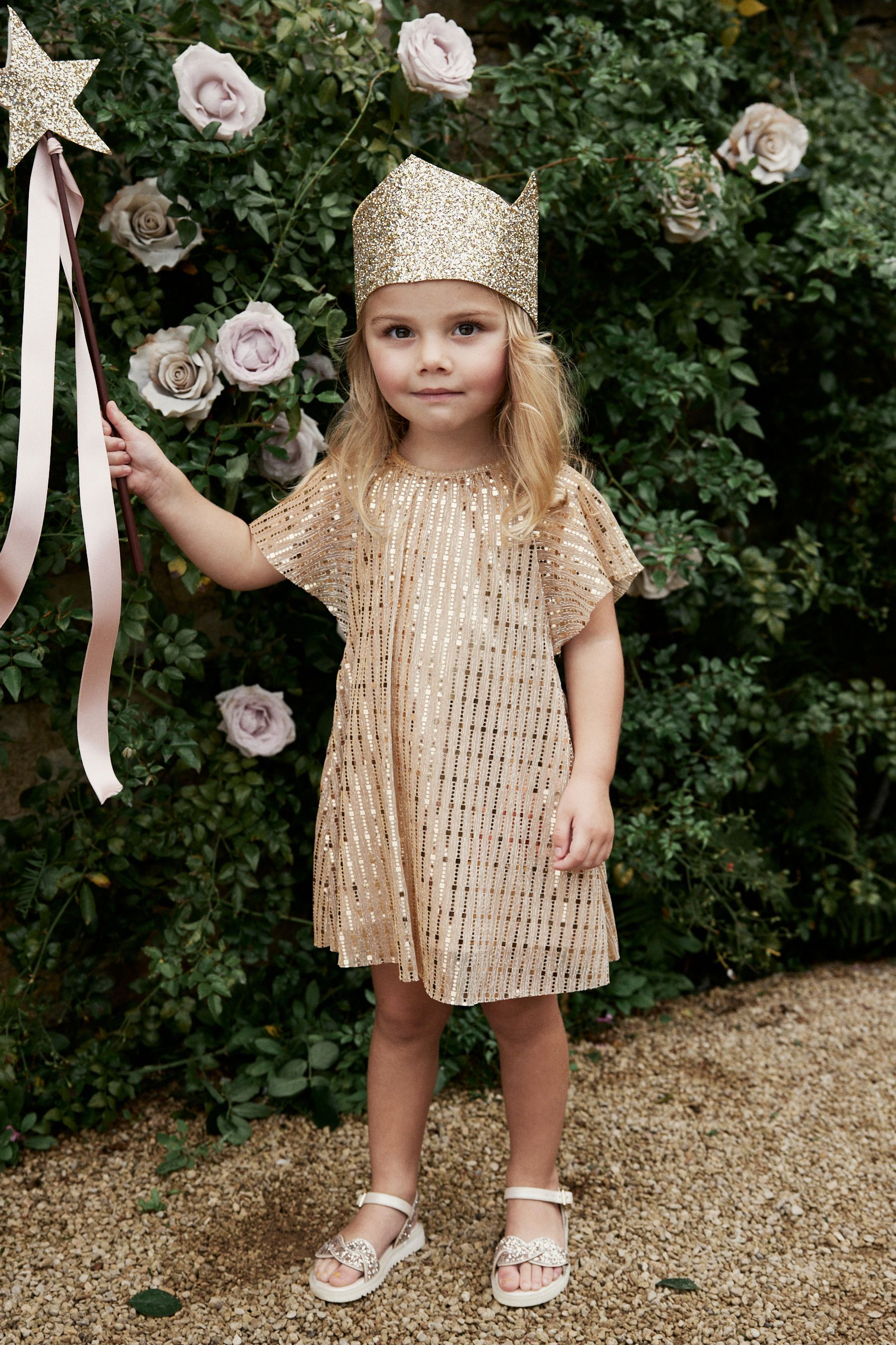 Buy Gold Sequin Party Angel Sleeve Dress (3mths-10yrs) from Next Ireland