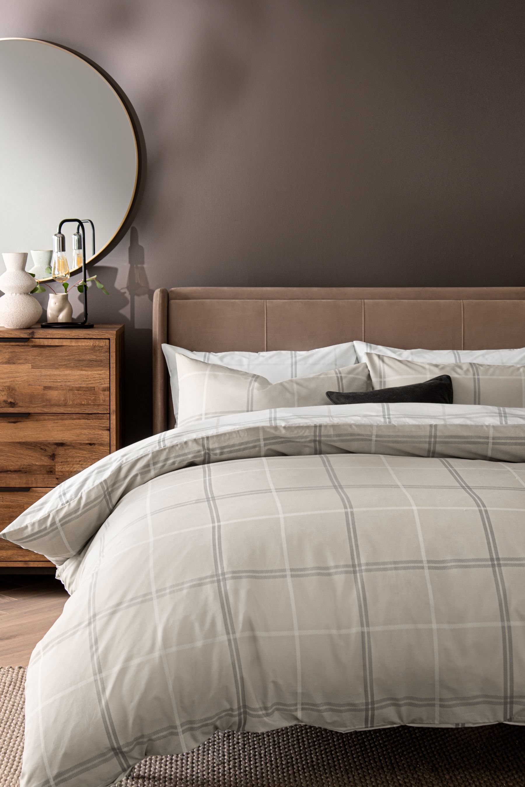 Buy 2 Pack Natural Check Reversible Duvet Cover and Pillowcase Set from ...