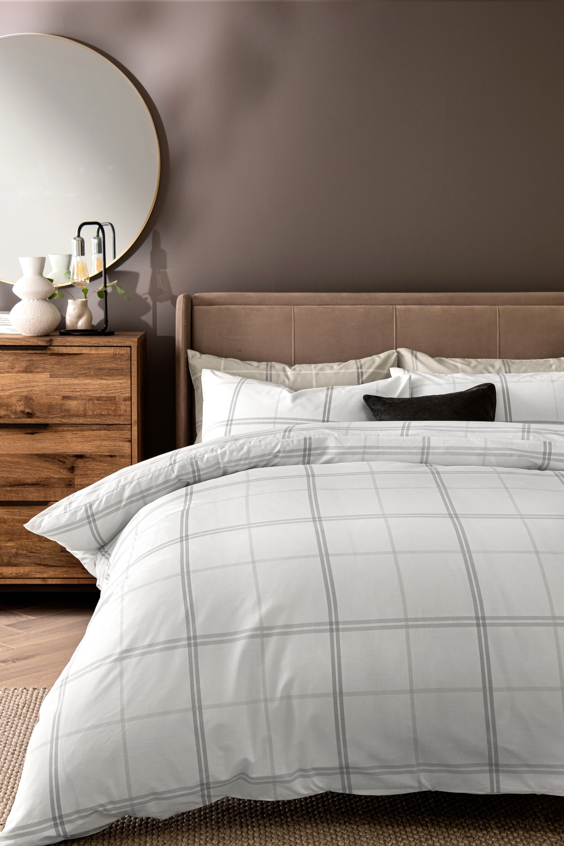 Buy 2 Pack Natural Check Reversible Duvet Cover and Pillowcase Set from ...
