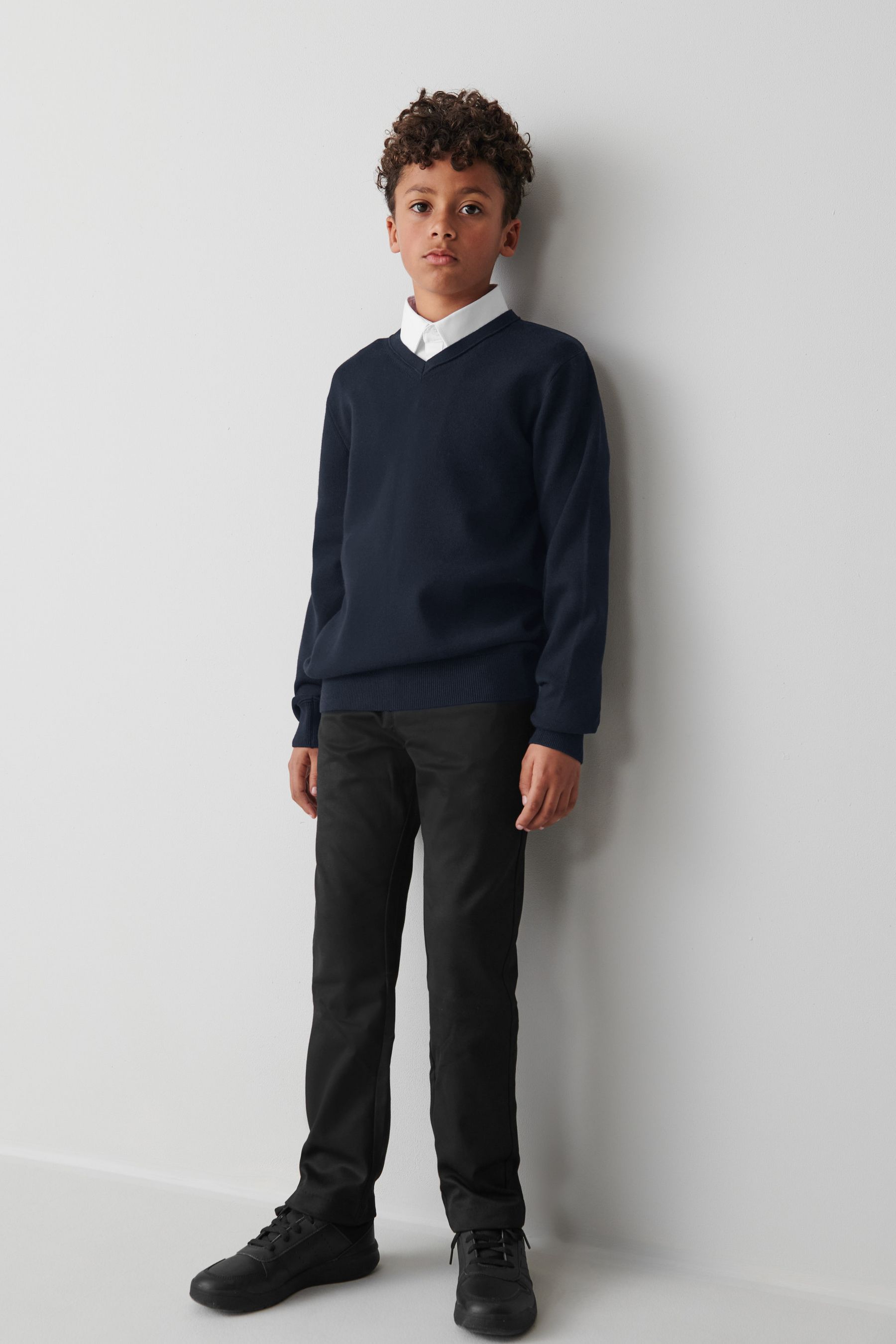 Buy Clarks Navy Blue Long Sleeve School Knitted V-Neck Jumper from Next ...