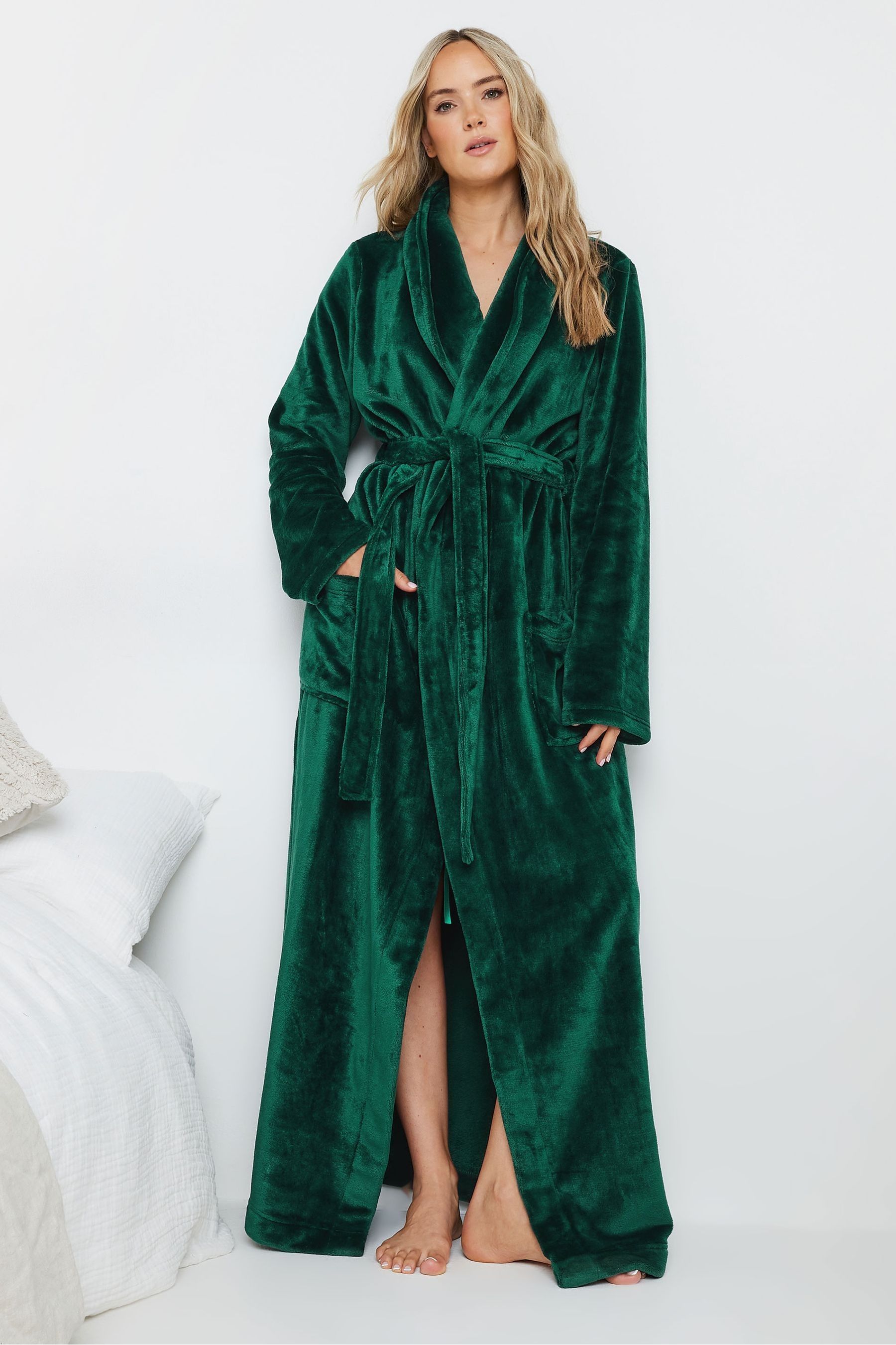 Buy Long Tall Sally Green Fluffy Shawl Collar Maxi Robe from the Next ...