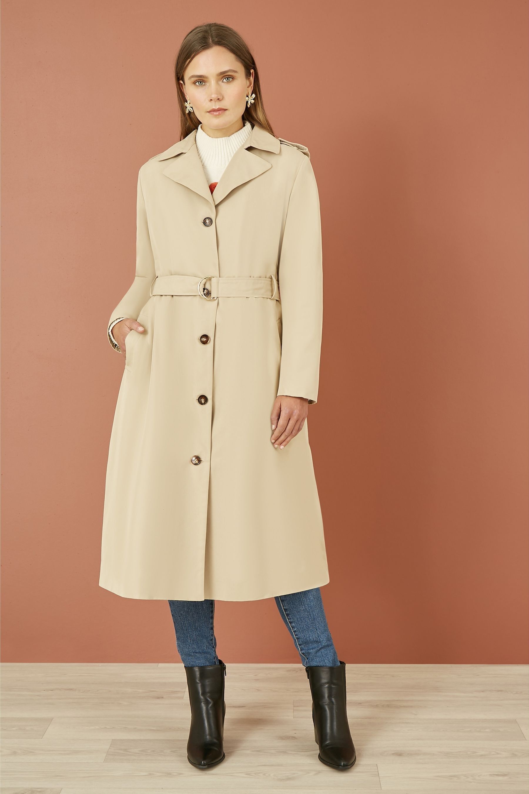 Buy Yumi Brown Belted Long Trench Coat With Belt from the Next UK ...