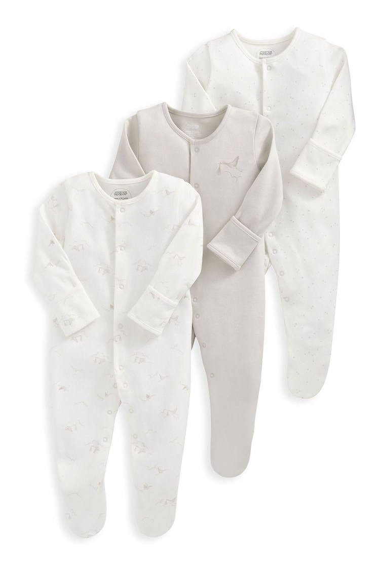 Buy Mamas & Papas 100% Cotton Stork White Sleepsuits 3 Pack from the ...