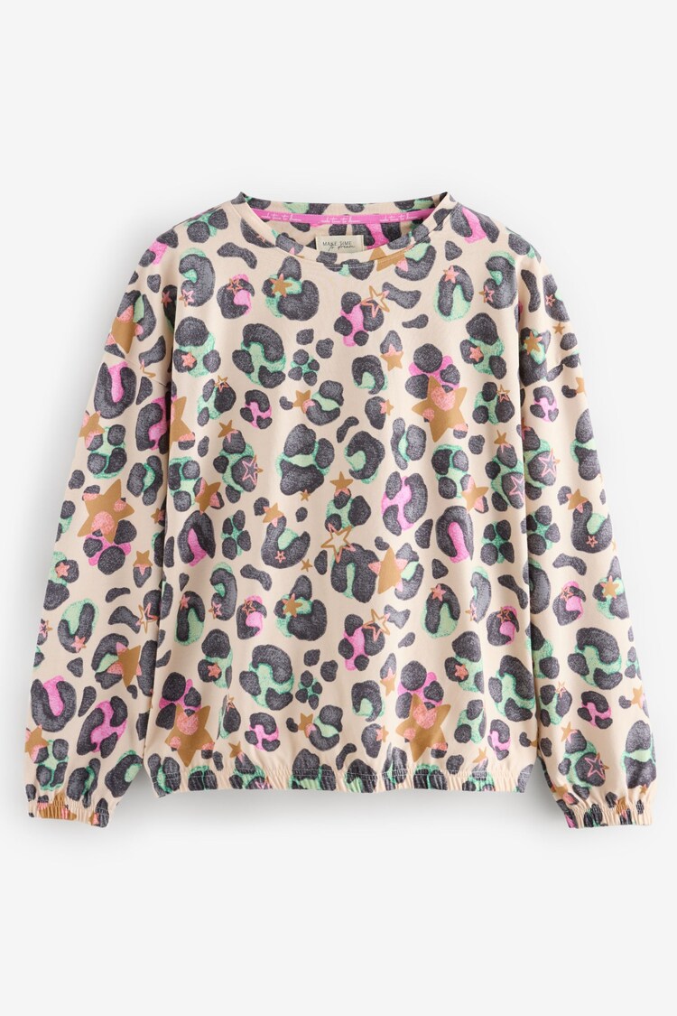 Buy Ecru Cream/Pink Leopard 100% Cotton Long Sleeve Pyjamas from the ...