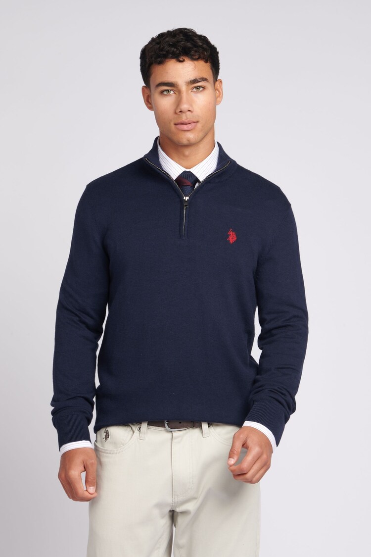 Buy U.S. Polo Assn. Mens Regular Fit Funnel Neck 1/4 Zip Jumper from ...