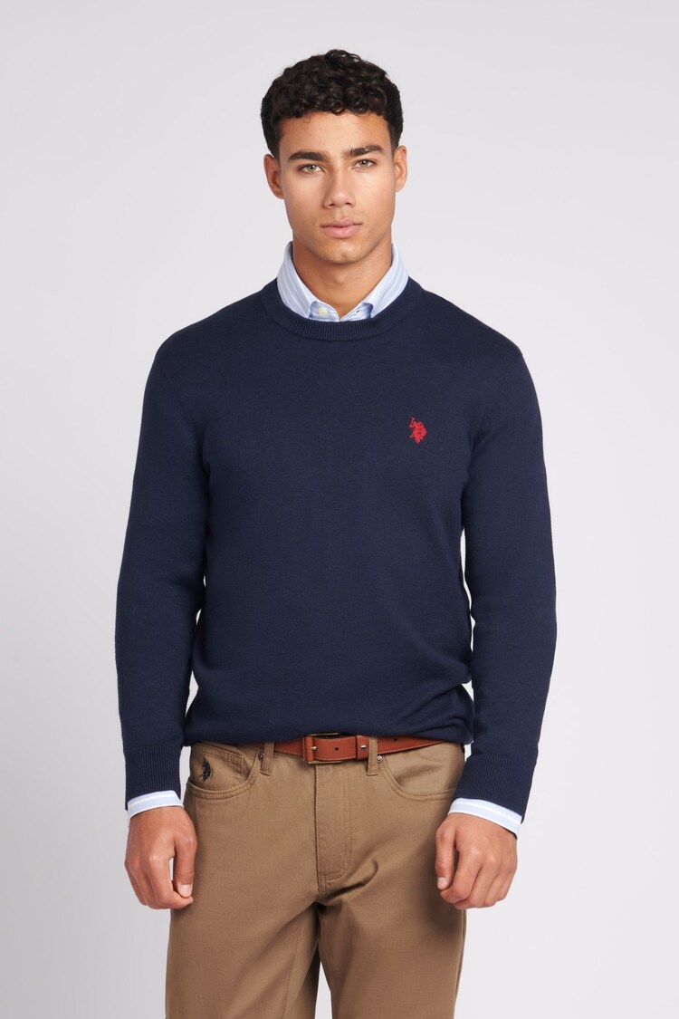 Buy U.S. Polo Assn. Navy Mens Cotton Crew Neck Jumper from the Next UK online shop