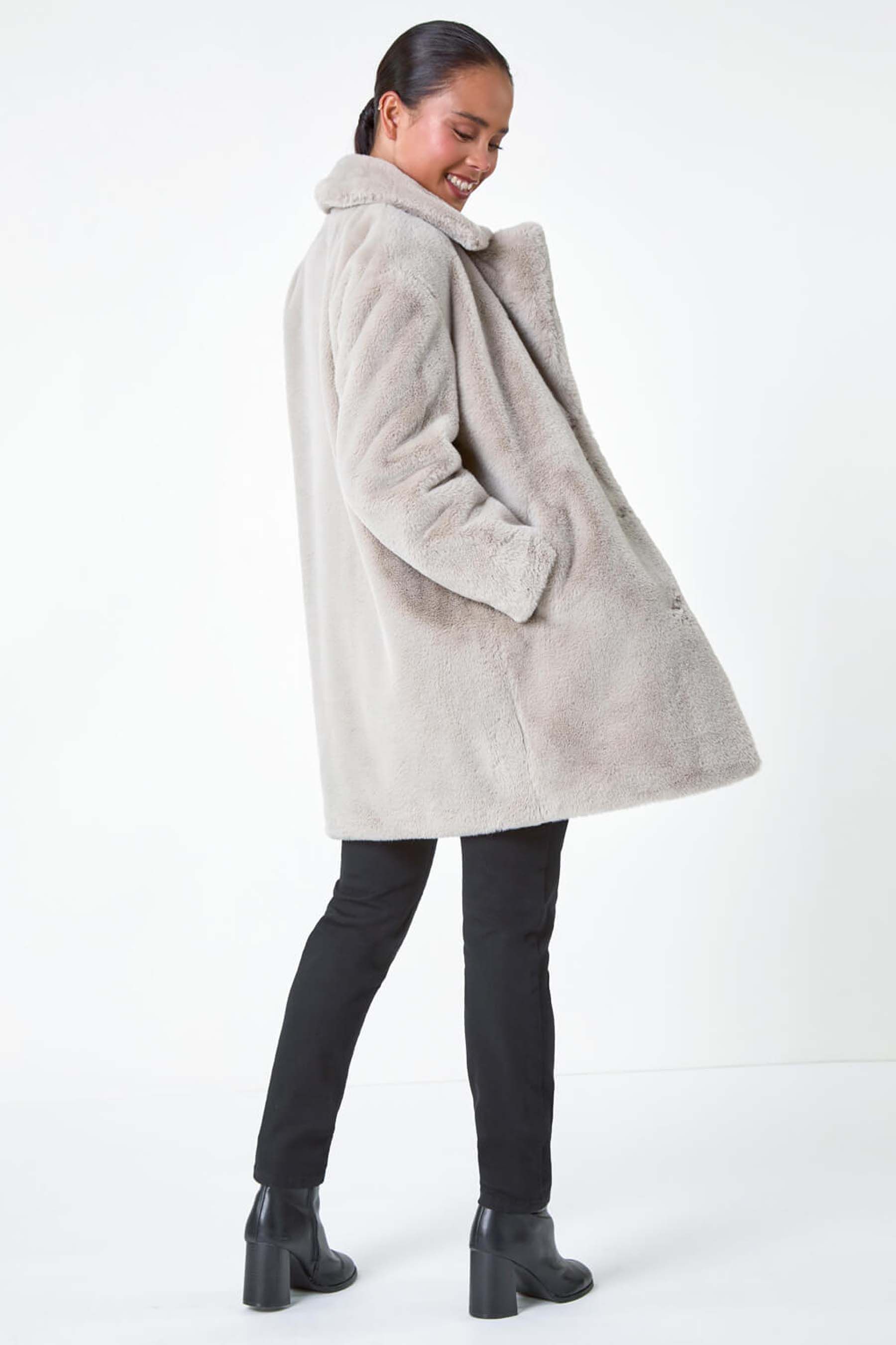 Buy Roman Natural Petite Longline Faux Fur Coat from the Next UK online ...