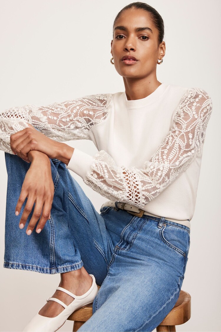 Buy Mint Velvet White Embroidered Sleeve Jumper from the Next UK online ...