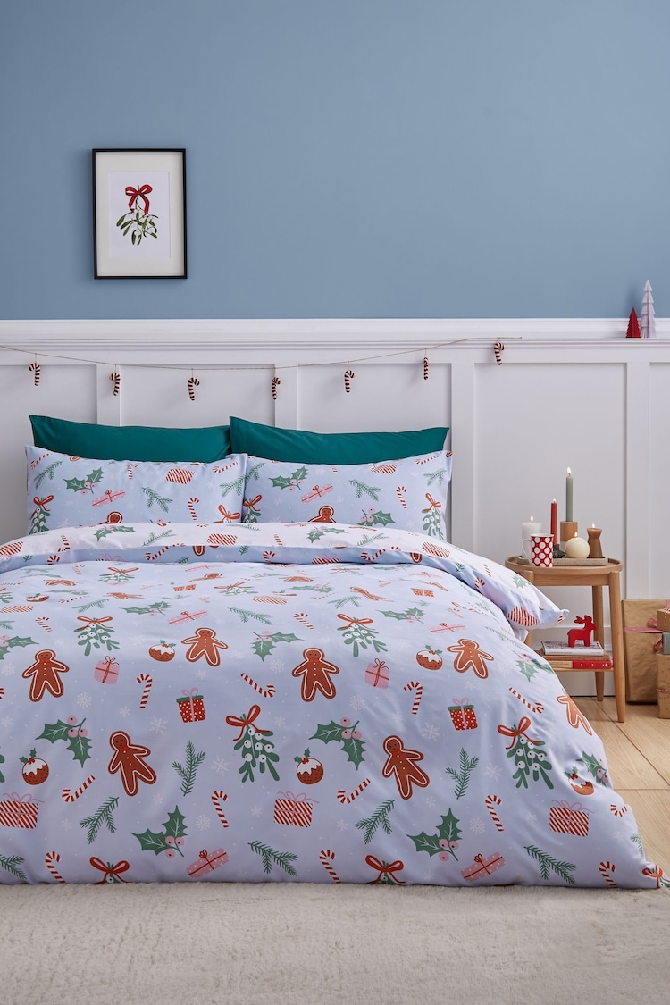 Buy Catherine Lansfield Blue Christmas Gingerbread Man Duvet Cover Set ...