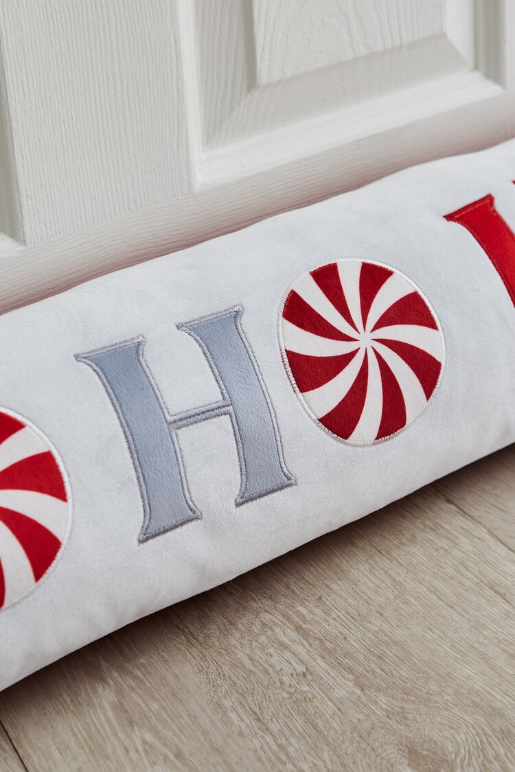 Buy Catherine Lansfield White/Red Christmas Ho Ho Ho Pom Pom Draught ...