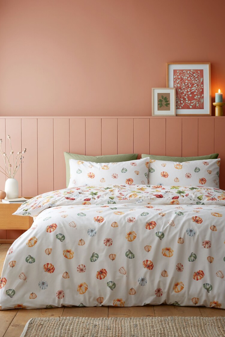 Buy Catherine Lansfield Orange Autumn Pumpkins Reversible Duvet Cover ...