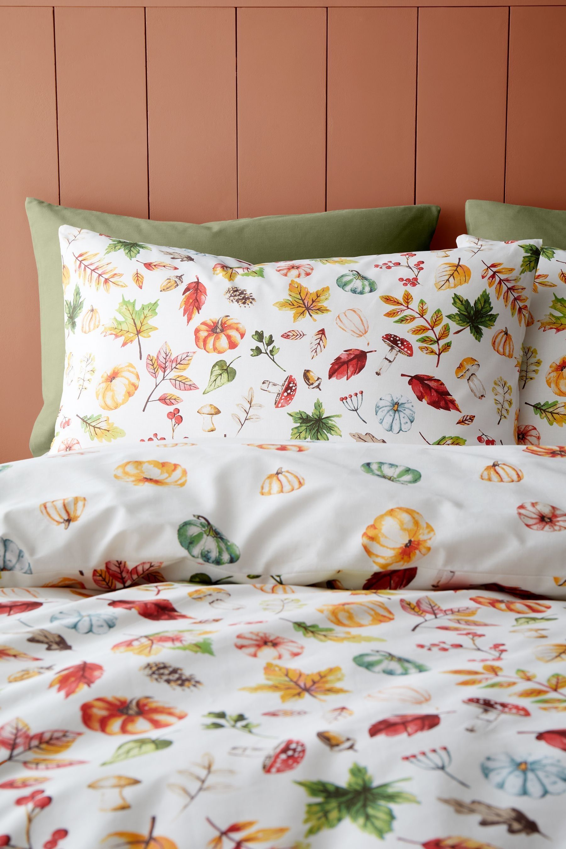 Buy Catherine Lansfield Orange Autumn Pumpkins Reversible Duvet Cover ...