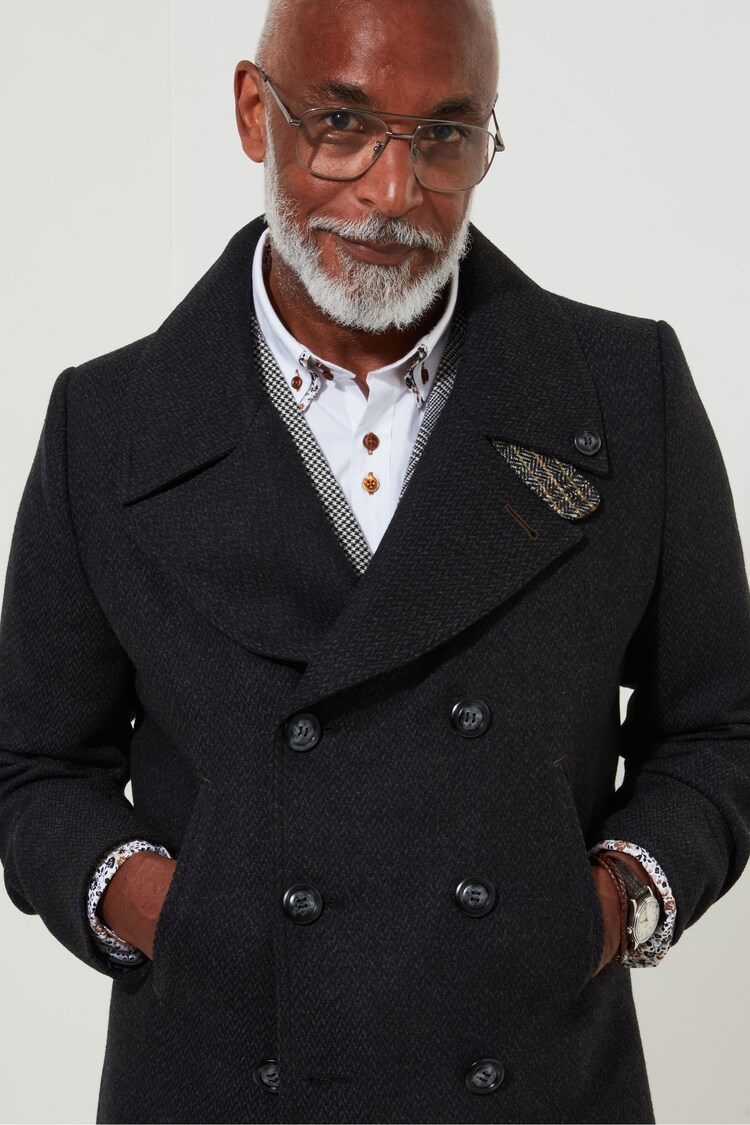 Buy Joe Browns Grey Smart Herringbone Wool Blend Peacoat with Printed ...