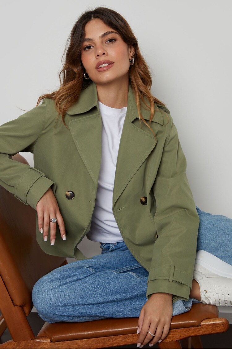Buy Threadbare Green Double Breasted Cropped Trench Jacket from the ...