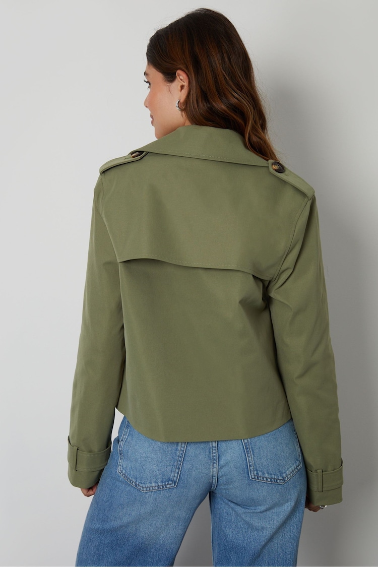 Buy Threadbare Green Double Breasted Cropped Trench Jacket from the ...