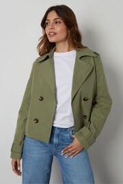 Buy Threadbare Green Double Breasted Cropped Trench Jacket from the ...