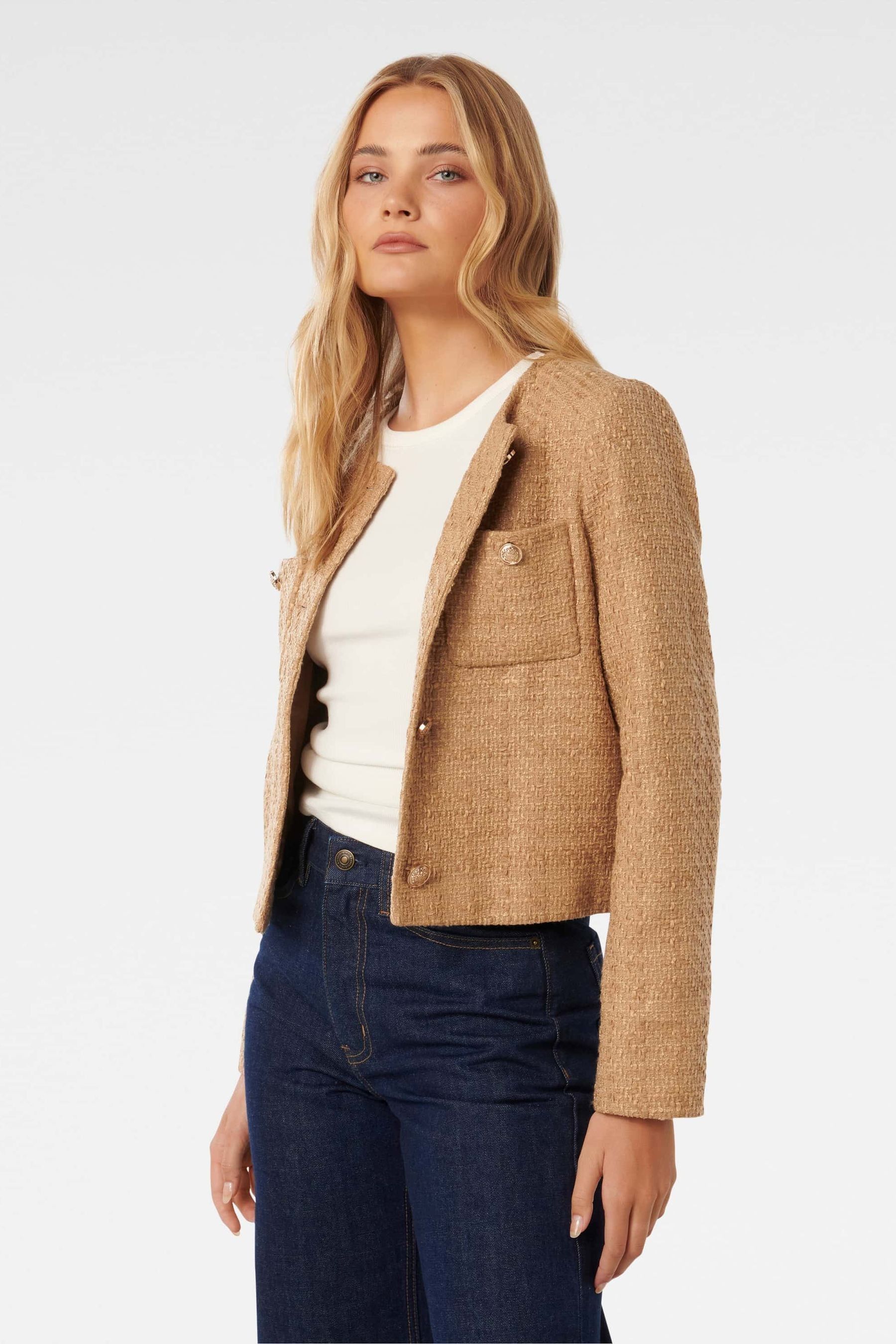 Buy Forever New Brown Chrissy Crop Boucle Jacket from the Next UK ...