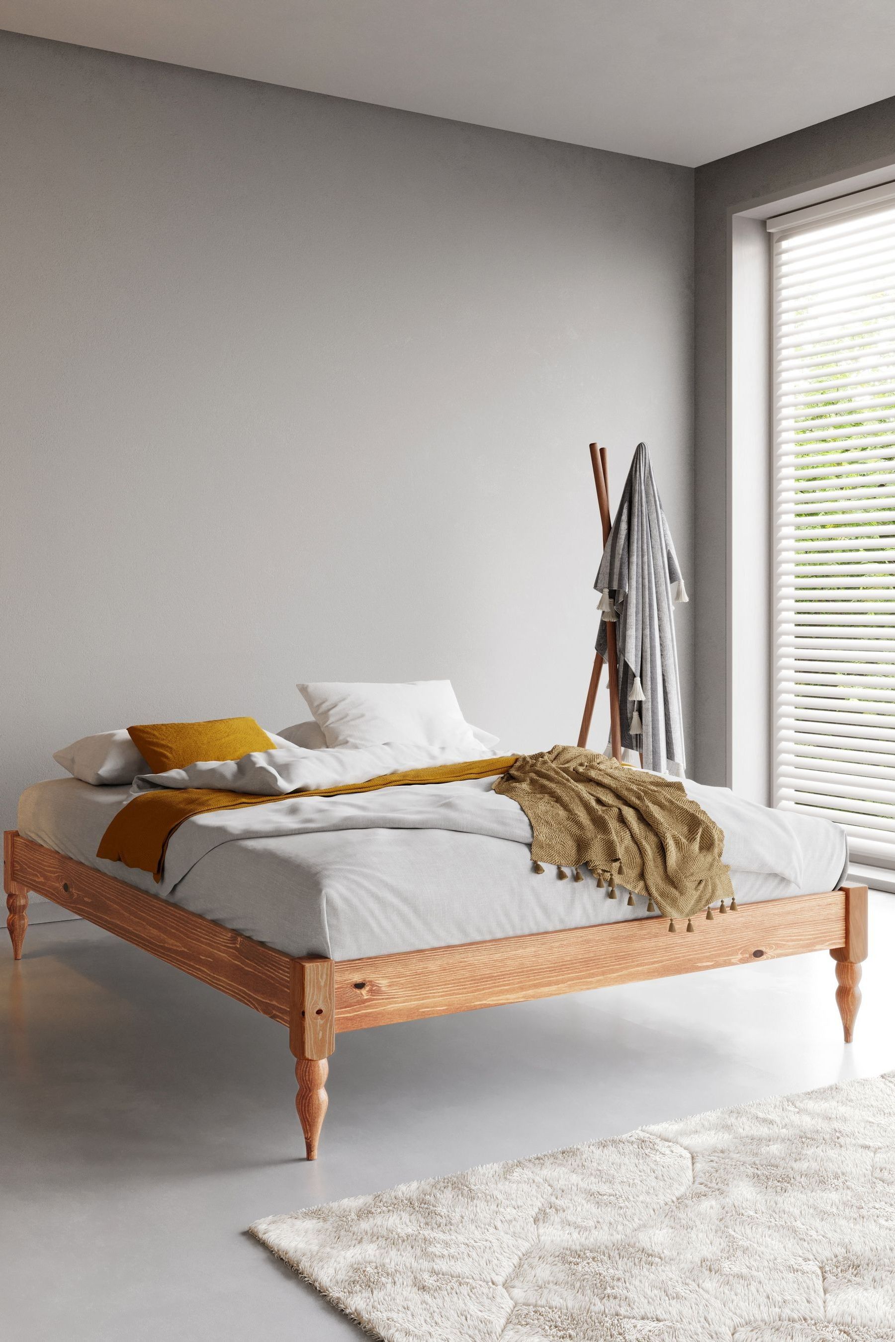 Buy Get Laid Beds Tan Brown Platform Solid Wood Turned Leg Bed from the ...