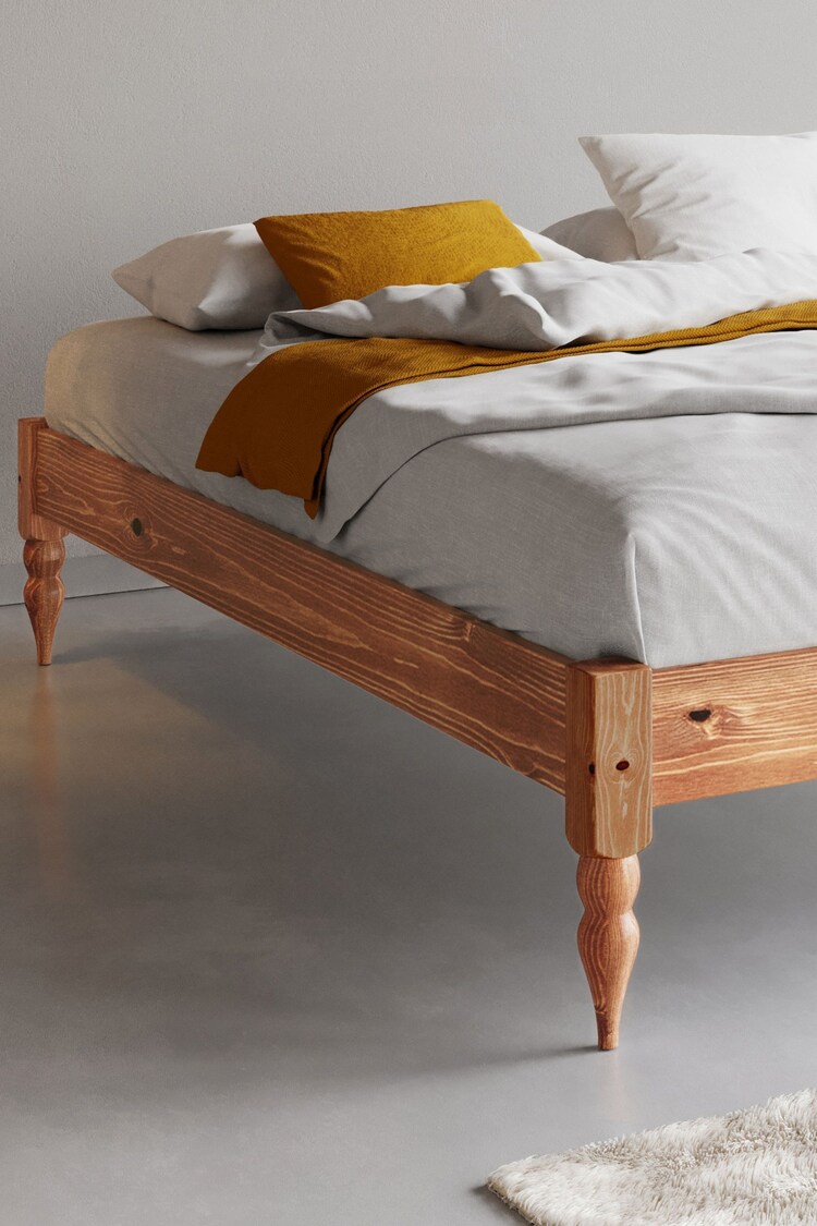 Buy Get Laid Beds Tan Brown Platform Solid Wood Turned Leg Bed from the ...