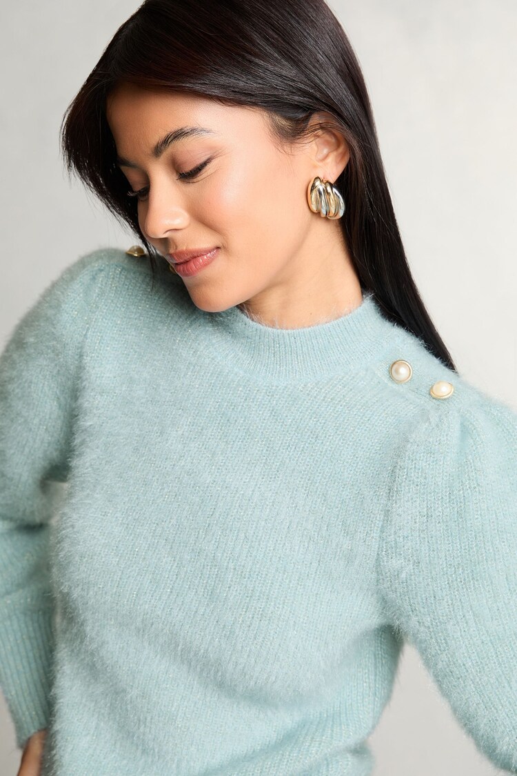 Buy Lipsy Blue Fluffy Metallic Puff Sleeve Knitted Jumper from the Next ...