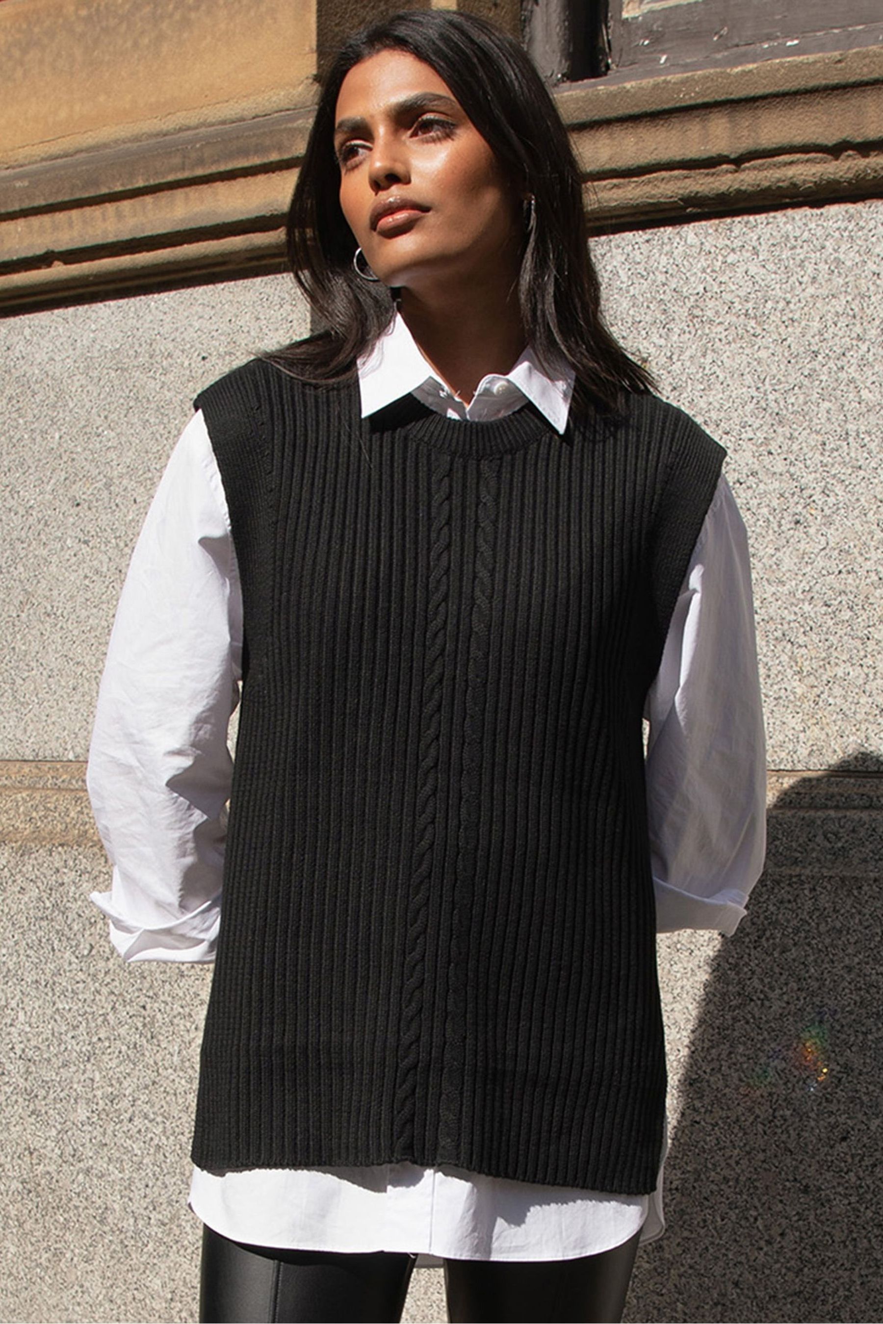 Buy Threadbare Black Cable Knit Sweater Vest from the Next UK online shop