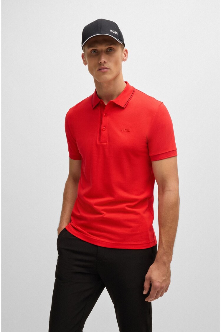 Buy BOSS Red Slim Fit Cotton Tonal Logo Polo Shirt from the Next UK ...