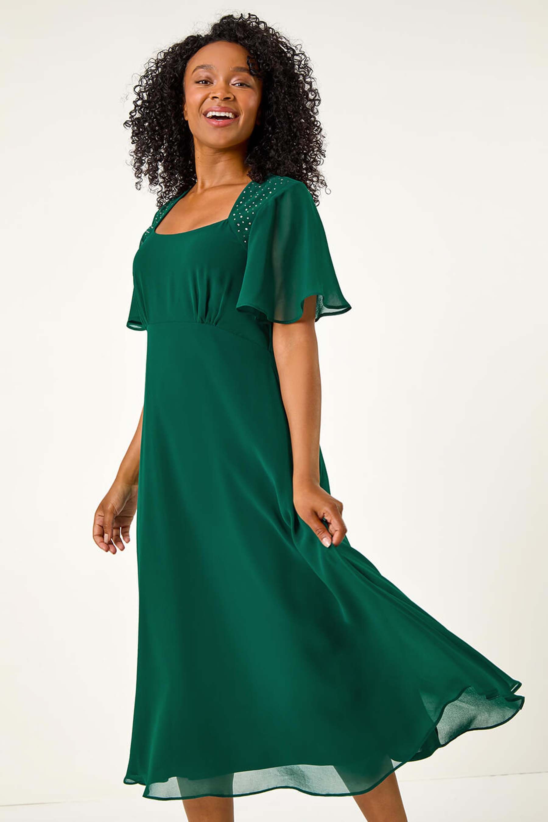 Buy Roman Green Petite Hotfix Detail Midi Dress from the Next UK online ...