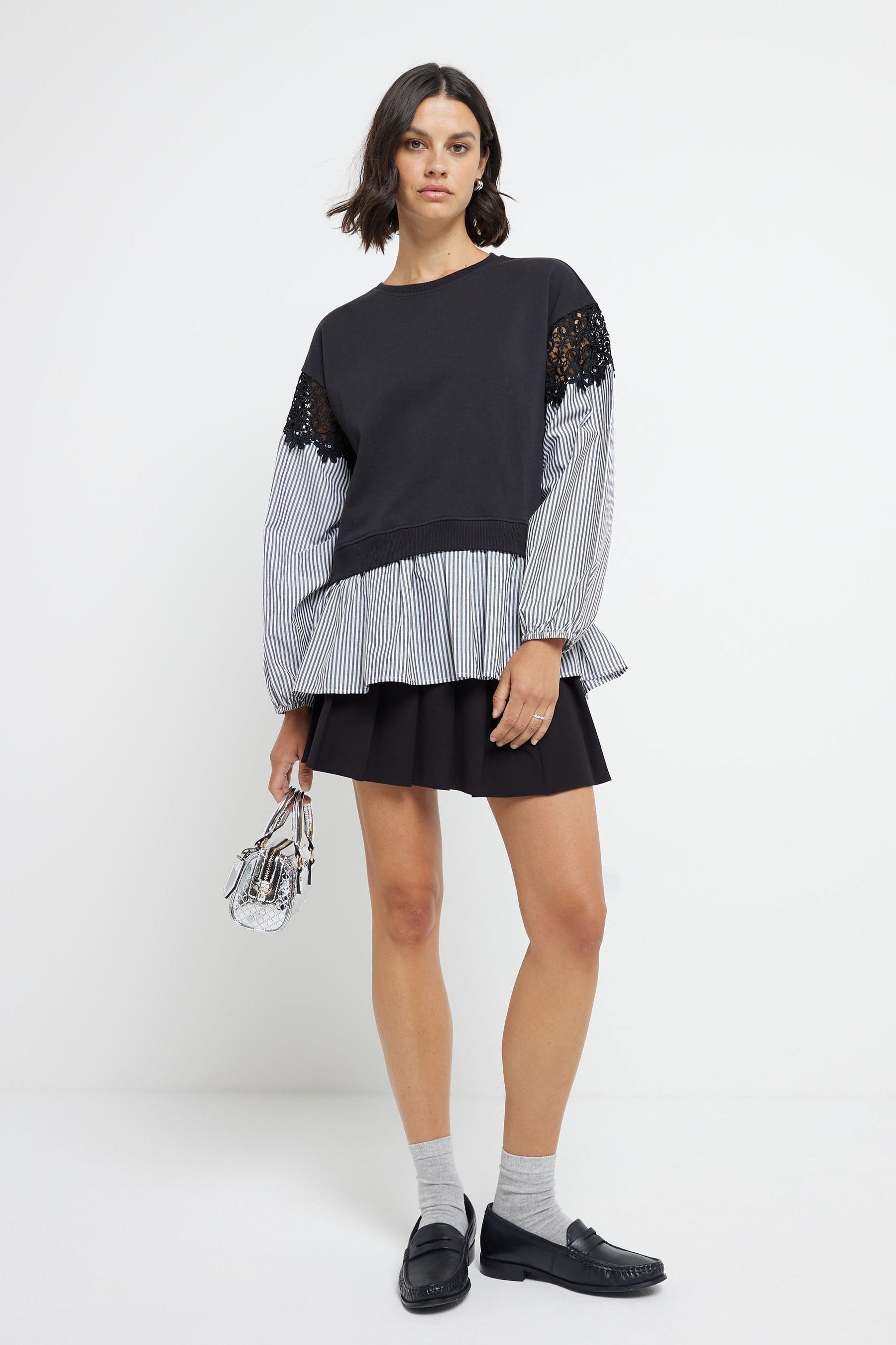 Buy River Island Black Shirt Hem 100% Cotton Sweatshirt from the Next ...