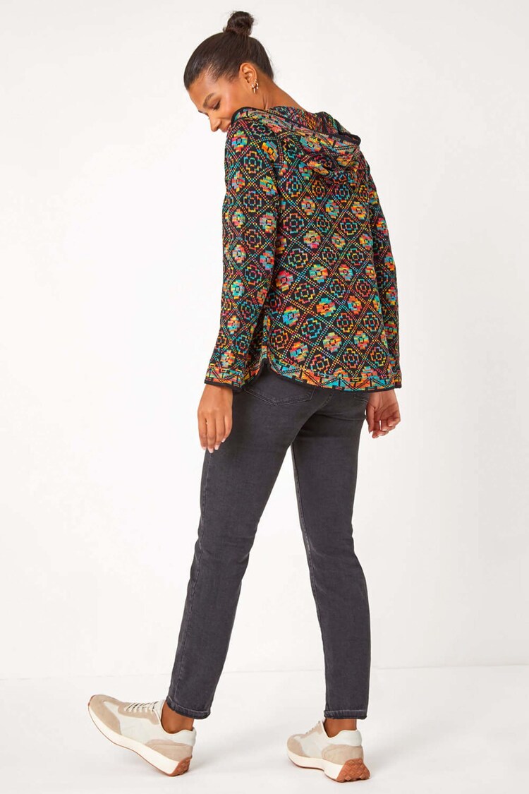 Buy Roman Black Aztec Style Zip Front Hooded Cardigan from the Next UK ...