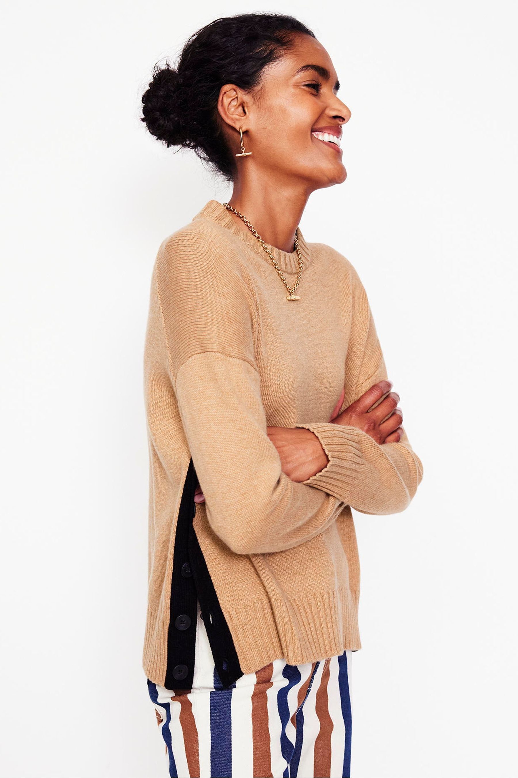 Buy Boden Brown Zia Button Side Jumper from the Next UK online shop