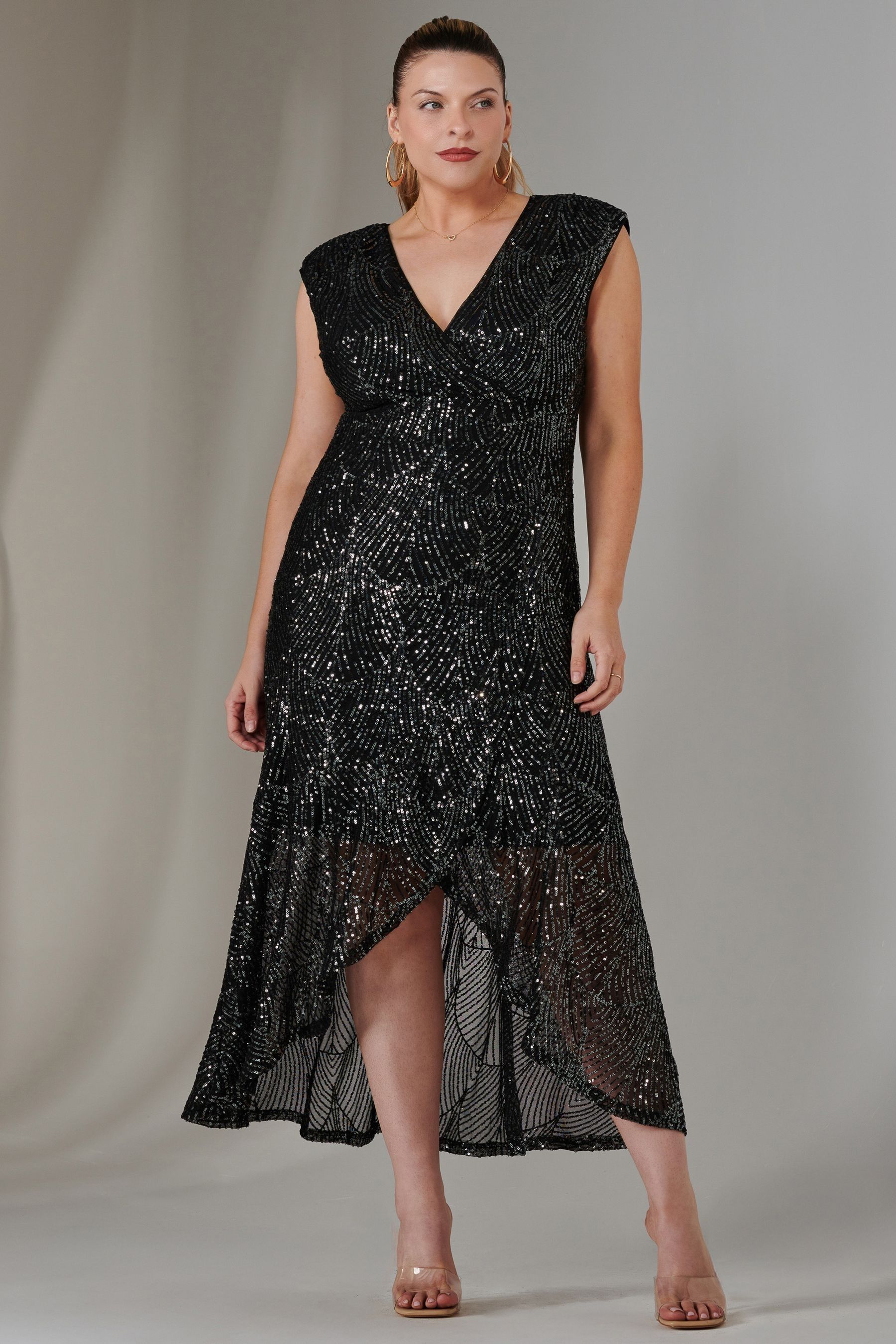 Buy Jolie Moi Black/Dark Sequin Ruffle Hem Maxi Dress from the Next UK ...