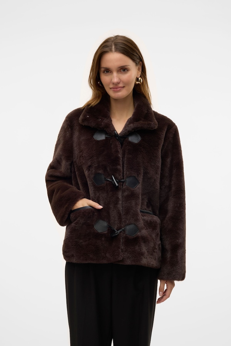 Buy VERO MODA Brown Faux Fur High Neck Toggle Jacket from the Next UK ...