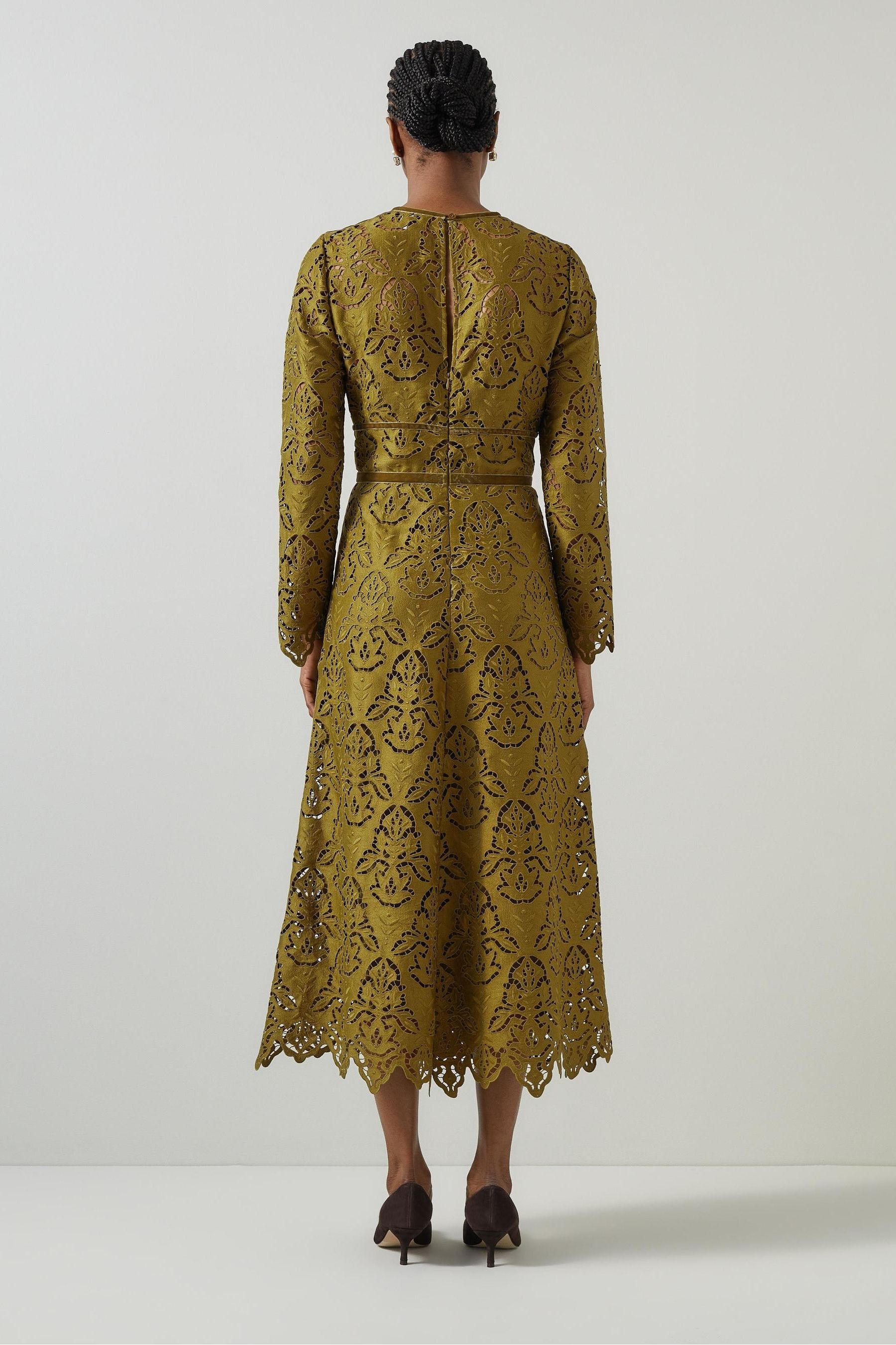 Buy LK Bennett Green Gracie Moss Trimmed Lace Dress from the Next UK ...