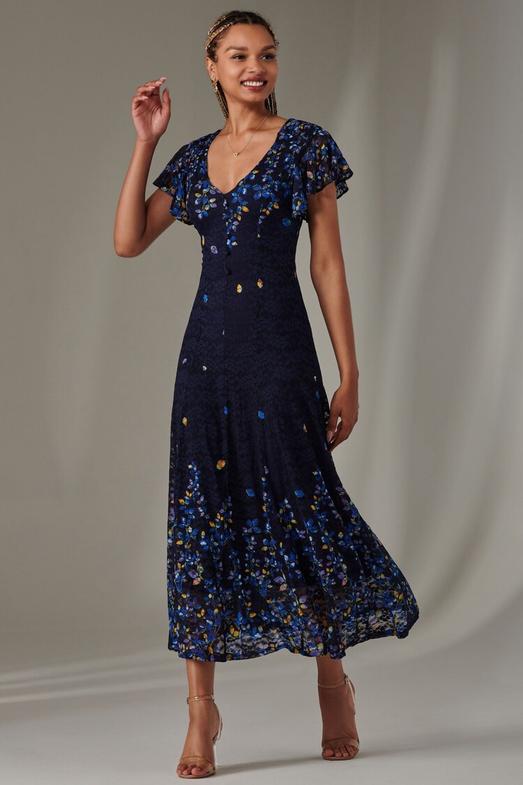 Buy Jolie Moi Blue Cap Sleeve Lace Maxi Dress from the Next UK online shop