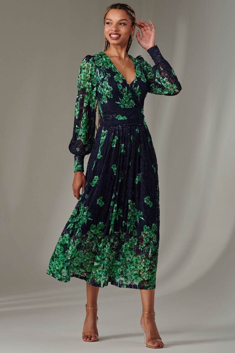 Buy Jolie Moi Green Dalia Symmetrical Print Lace Maxi Dress from Next ...
