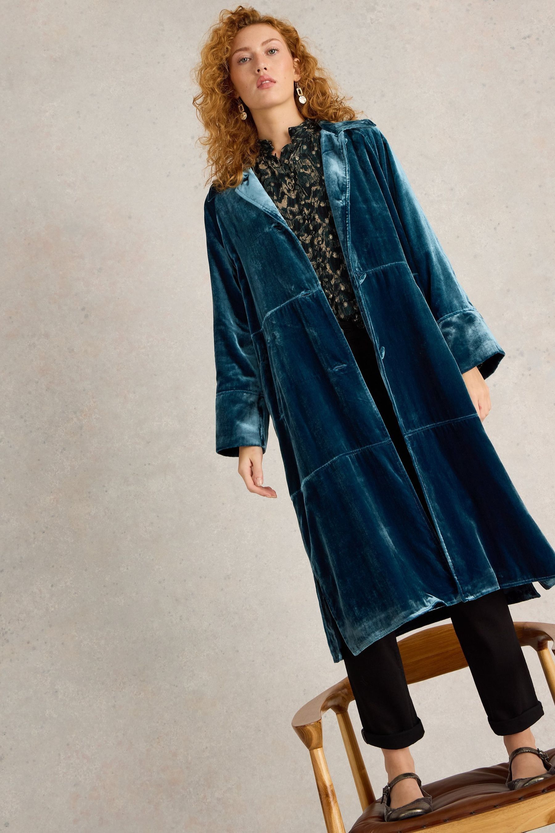 Buy White Stuff Green Freya Velvet Duster Coat from the Next UK online shop