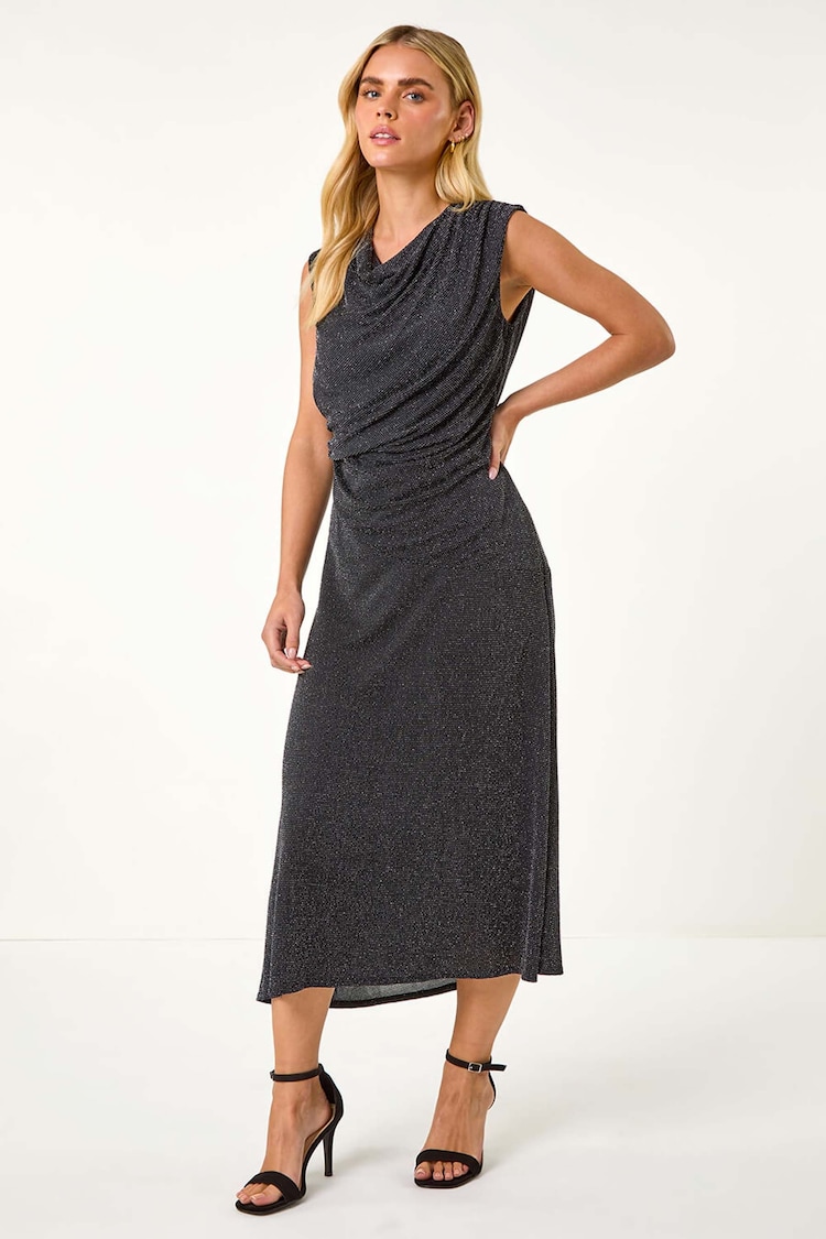 Buy Roman Black Petite Sparkle Stretch Drape Dress from the Next UK ...