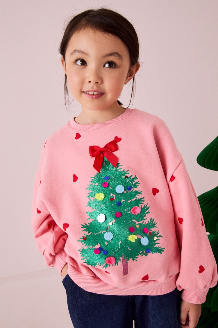 Buy Pink Embellished Christmas Sweatshirt (3-16yrs) from Next Latvia