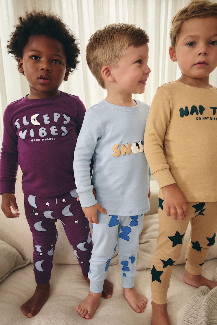 Buy Blue/Stone 3 Pack Snuggle 100% Cotton Pyjamas (9mths-8yrs) from the ...
