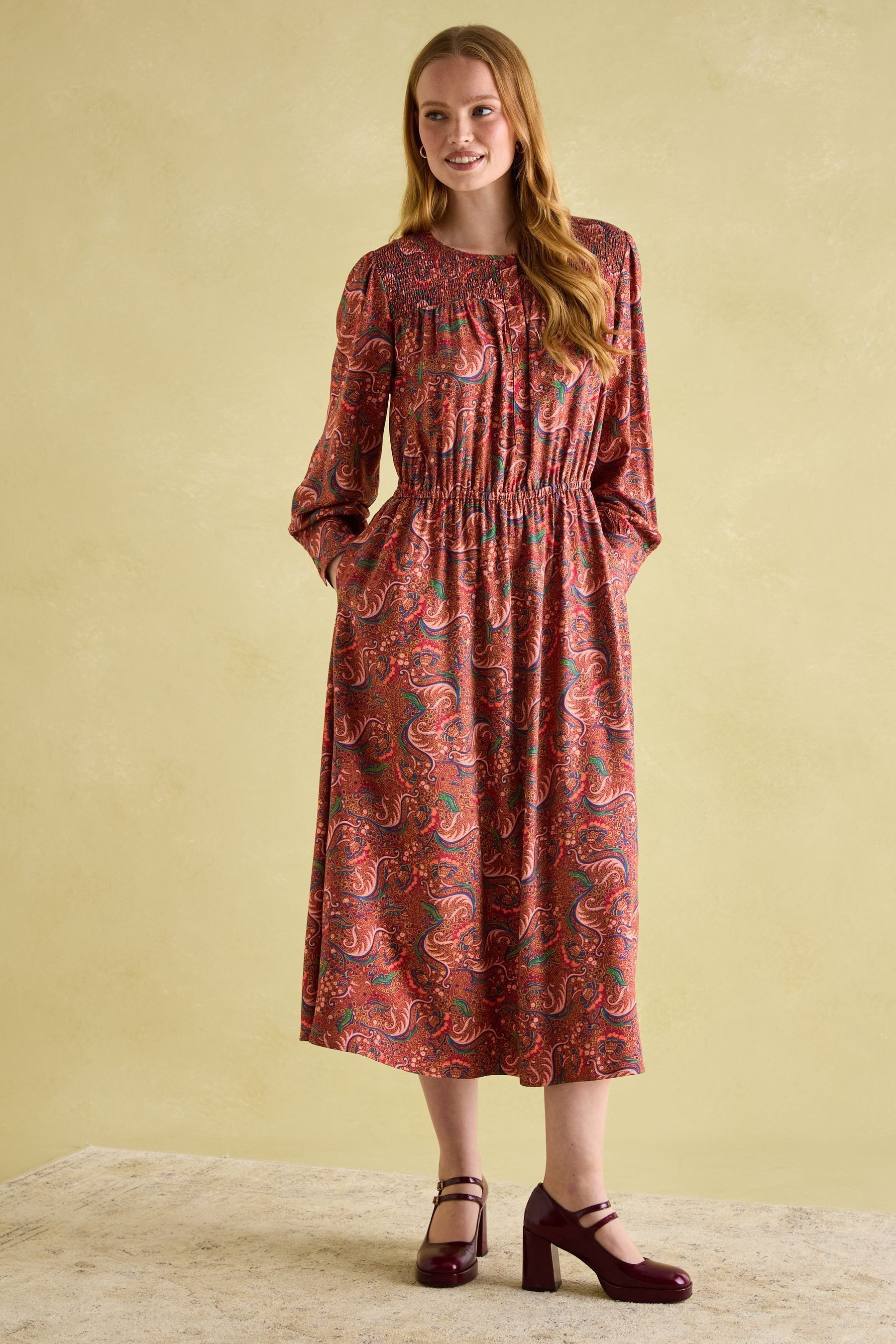 Buy Joules Felicity Red Paisley Smocked Midi Dress from the Next UK ...