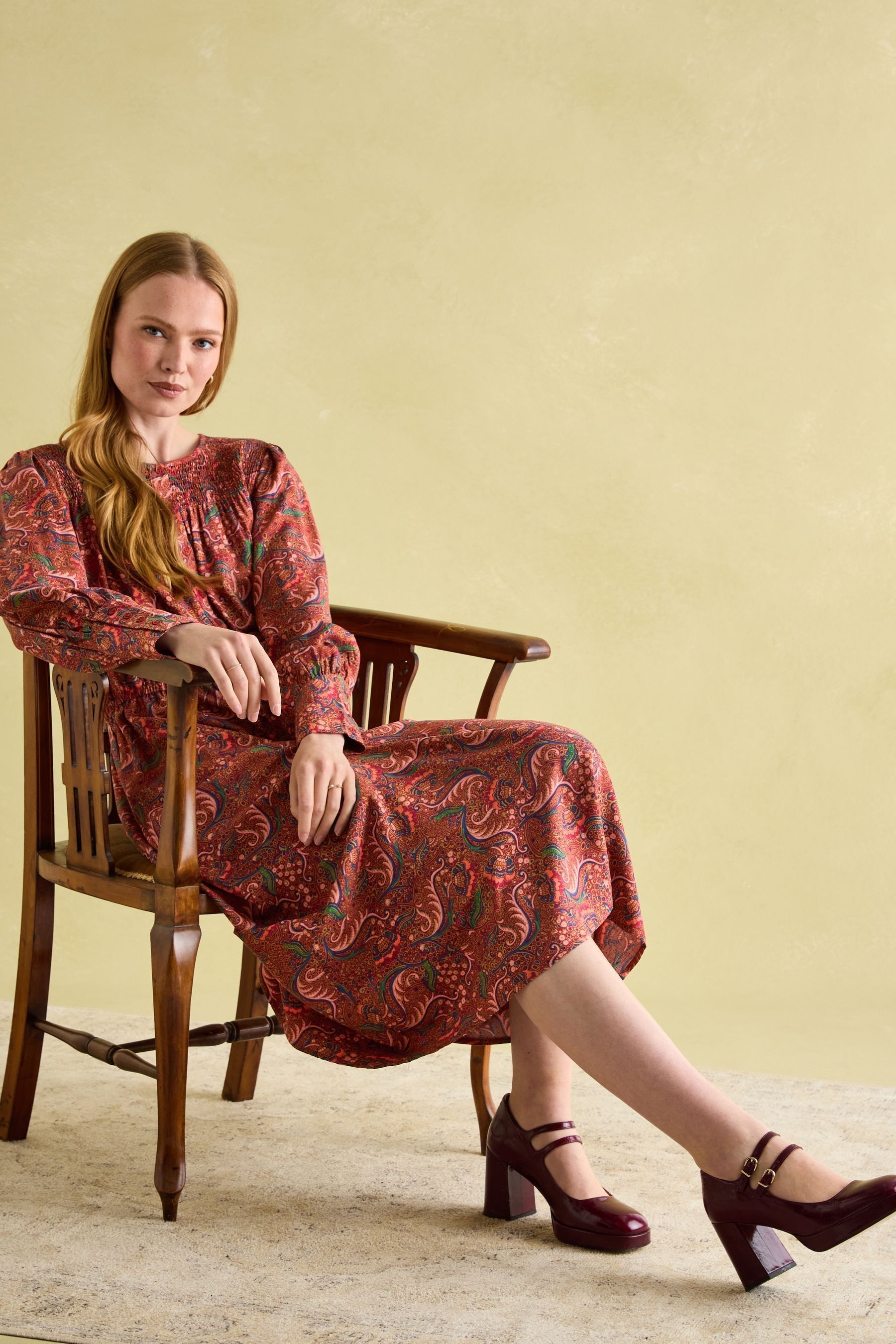 Buy Joules Felicity Red Paisley Smocked Midi Dress from the Next UK ...